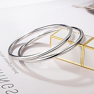 H&Beautimer Solid 925 Sterling Silver Italian Handmade Minimalist 4MM Bracelet for Women's Charm Jewelry 60-65MM Bangle 1/2/3 Set Birthday Gift (2set, 68MM)