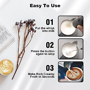 Rechargeable Milk Frother Handheld Foam Maker for Lattes - Whisk Drink Mixer for Coffee with Stand, Mini Electric Foamer for Latte, Cappuccino, Frappe, Matcha, Hot Chocolate (Stand+Black)