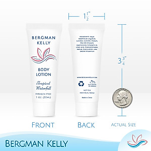 BERGMAN KELLY - Travel Size Lotion - 1 fl oz, 100 PK, Tropical Waterfall - Delight Your Guests w/Invigorating & Refreshing Body Lotion - Quality Mini & Small Size Guest Hotel Toiletries in Bulk