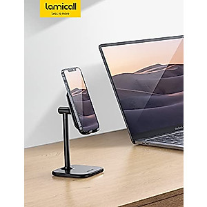 Lamicall Cell Phone Stand for Desk - Adjustable Mobile Phone Holder Dock for Table, Desktop, Office, Compatible with iPhone 13 12 11 X Xr Pro Max 8 7 6 Plus, iPad Mini, 4-10'' Cellphone and Tablets
