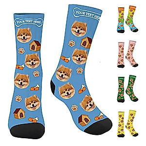 Gowelly Custom Face Socks with Picture, Personalized Funny Crew Sock Customized Unisex Funny Crew Sock Gifts for Men Women (DOG)