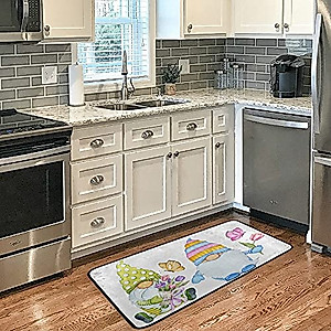 Spring Flowers Gnomes Kitchen Rug Summer Floral Butterfly Kitchen Mat Bath Rugs Doormat Non Slip Floor Door Mats Soft Runner Carpet Home Decor 39 X 20 Inch
