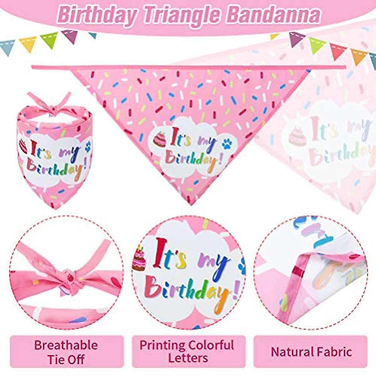 Dog Birthday Bandana Set - Cute Hat and Squeaky Cake Toy for Birthday Party Supplies Gift - Great for Small Medium Large Dogs Pink