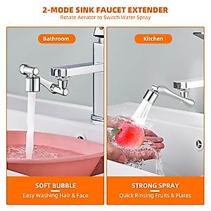 CLINFASTER 1080° Swivel Faucet Extender, 360° Swivel Robotic Arm Faucet Aerator, 2 Mode Splash Water Filter Extension, Multifunctional Universal Model Sink Faucet Adapter for Kitchen/Bathroom Sink