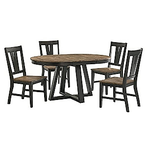 Intercon Harper Round Dining Table with Trestle-Styled Base, Brushed Brown & Pecan Furniture