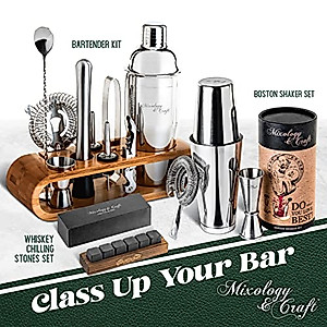 Mixology Cocktail Shaker Boston Shaker Set Professional Weighted Martini Shakers, Strainer and Japanese Jigger, Portable Bar Set for Drink Mixer Bartending, Exclusive Recipes Cards (Silver)