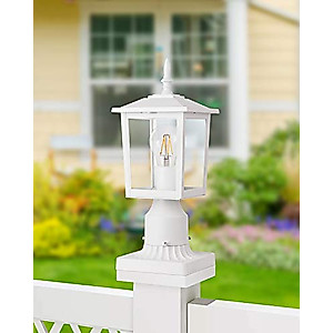 CINOTON Outdoor Post Light Fixtures White, Modern Exterior Post Lantern 6-Inch with Pier Mount Base, Waterproof IP65 Aluminum Patio Pole Lights with Clear Glass for Garden Pathway Deck Yard, White