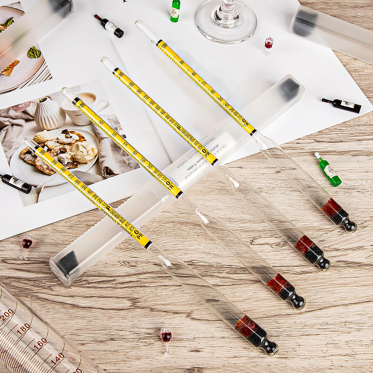 4Pcs Alcohol Hydrometer, Alcohol Meter for Distilling Alcohol 0-200 Proof & 0-100 Tralle, Alcohol Proof Tester for Beer Wine Cider Mead Making