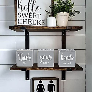 Airrioal Funny Bathroom Decor Signs,4 Sides-Nice Butt&Get Naked&Hello Sweet Cheeks&Wash Your Hands Rustic Decor,Wooden Cute Farmhouse Bathroom Decor Decorations Restroom Sign,Grey 2.8"
