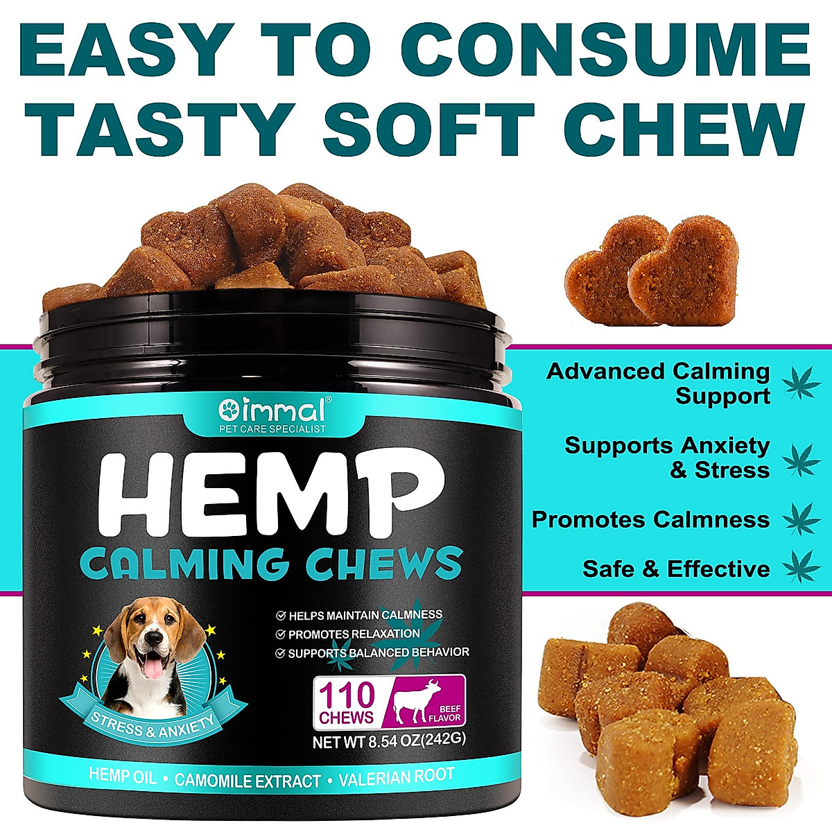 PLSHSBSE Calming Chews for Dogs, 150 Chews Hemp Calming Treats for Dog Anxiety Relief, Dog Calming Chews for All Breeds & Sizes (Chicken Flavor)