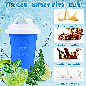 DIY Slushy Maker Cup Double Layers Silica Cup, Smoothie Pinch Ice Cup, Frozen Magic Squeeze Cup, Cooling Maker Cup,Freeze Mug Milkshake Tools,Portable Squeeze Icy Cup (Blue)