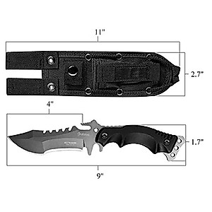 NedFoss 9.25" Fixed Blade Hunting Knife Bushcraft Knife, 440 Stainless Steel Full Tang Survival Knife w/G10 Handle and Sheath for Outdoor Camping, Fishing (GRAY WOLF)