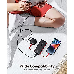 VIYISI Portable Charger with Built-in Cables, Fast Charging Power Bank with Wall Plug 10000mAh, USB C Battery Pack Compatible with iPhone 15/14/13/12/11, Samsung, Huawei, More USB-C Devices - Black