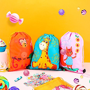 Animal Party Favor Drawstring Bags for Kids Birthday Supplies Carton Animal Backpack String Bags for Boys Girls Baby Shower Birthday Party Gift (32 Pack)