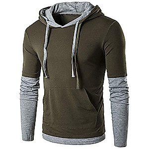 Men's Pullover Winter Workout Thenlian Men's Casual Autumn Winter Long Sleeve Patchwork Hooded Sweatershirt Top(Army Green, XXL)