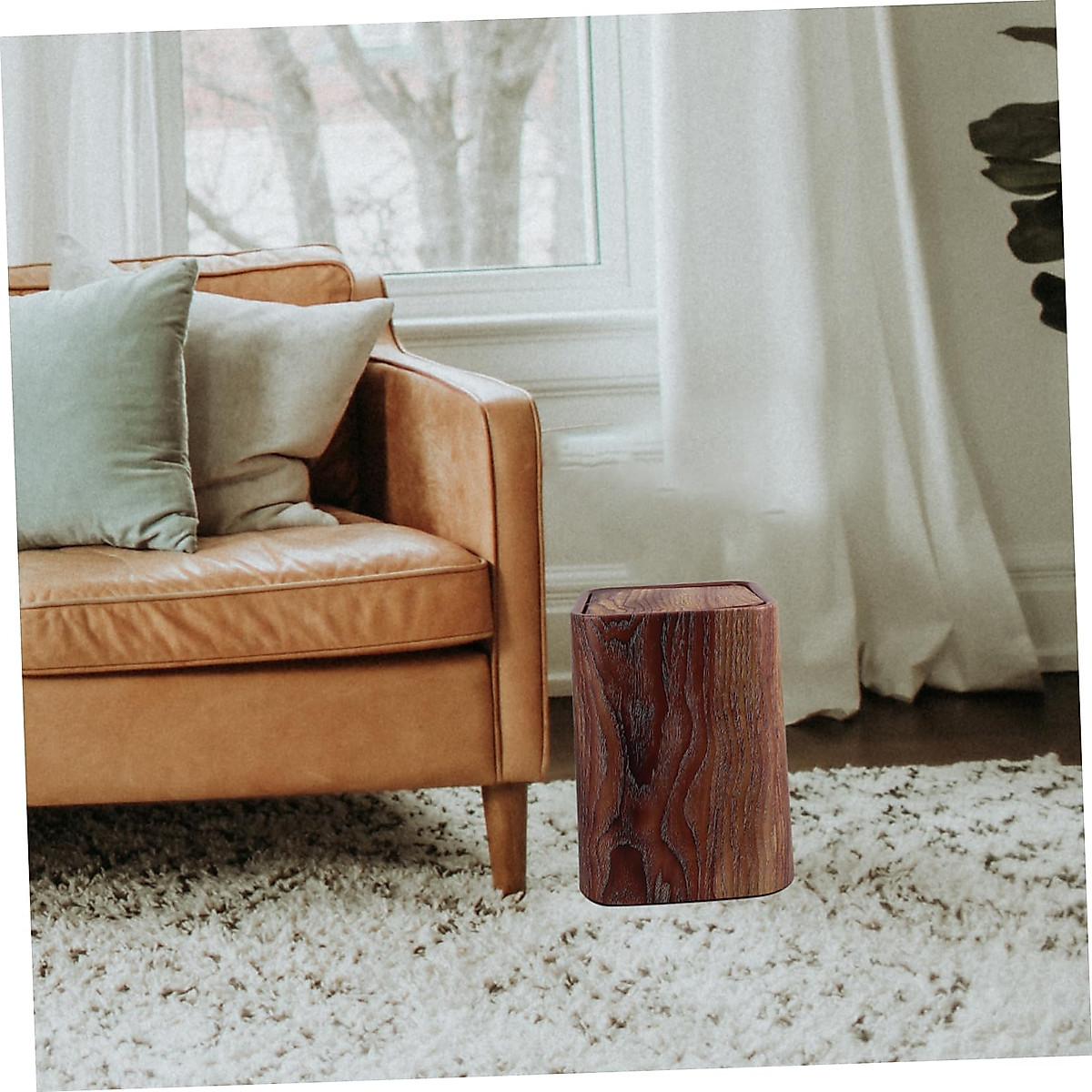 CHILDWEET Wood Grain Garbage Can for Home Office Vintage Trash Bin Garbage Bin Garbage Container Office Waste Basket Office Trash Can