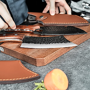 9/11pcs Chef's Knife Set - Hand Forged Boning Knife, High Carbon Steel Chef's Knife, Full Tang Bone Cleaver with Sheath, Serbian Cleaver for Outdoor Camping, BBQ, Kitchen (9)