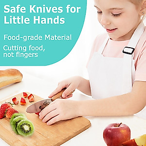 Kizzikids Kids Safe Knife Set for Real Cooking, 4-Piece Kids Knife Set Round Tip, Serrated Edges Kitchen Knife for Kids, Firm Grip Children Knives, BPA-Free Metal Kids Knife Set