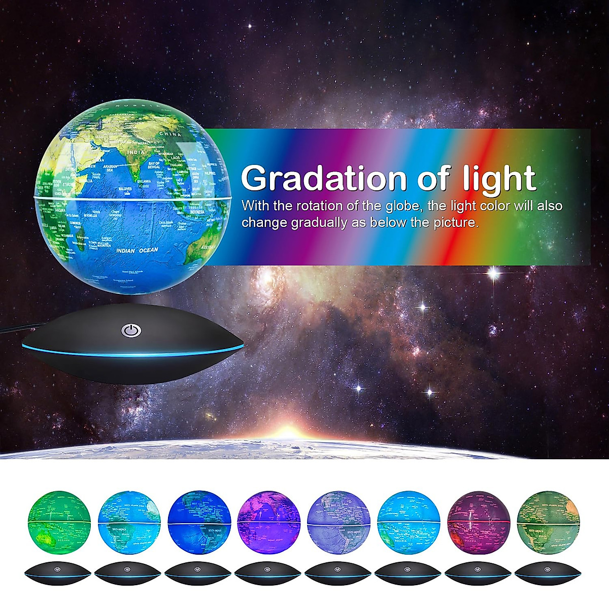 Flagest Magnetic Levitation Floating Globe Rotating Globe - Touch Control and Gradient Night Light Color Globes- Birthday Anniversary Item(6 Inches Globe)