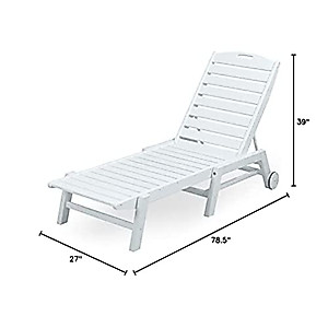 POLYWOOD NAW2280WH Nautical Wheeled Chaise, Stackable, White