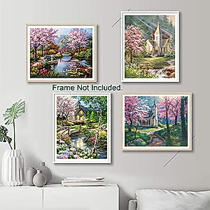 GemZono 4 Pack Diamond Painting Kits for Adults&Kids DIY 5D Diamond Art Paint with Round Diamonds Full Drill Church Gem Art Painting Kit for Home Wall Decor Gifts(12x16inch/30×40cm)