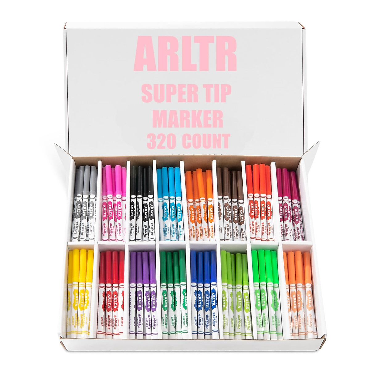 ARLTR Washable Markers Bulk, Bulk Pack of 320 in 16 Vibrant Colors with Super Tip - Perfect for Kids' Classrooms & Teachers