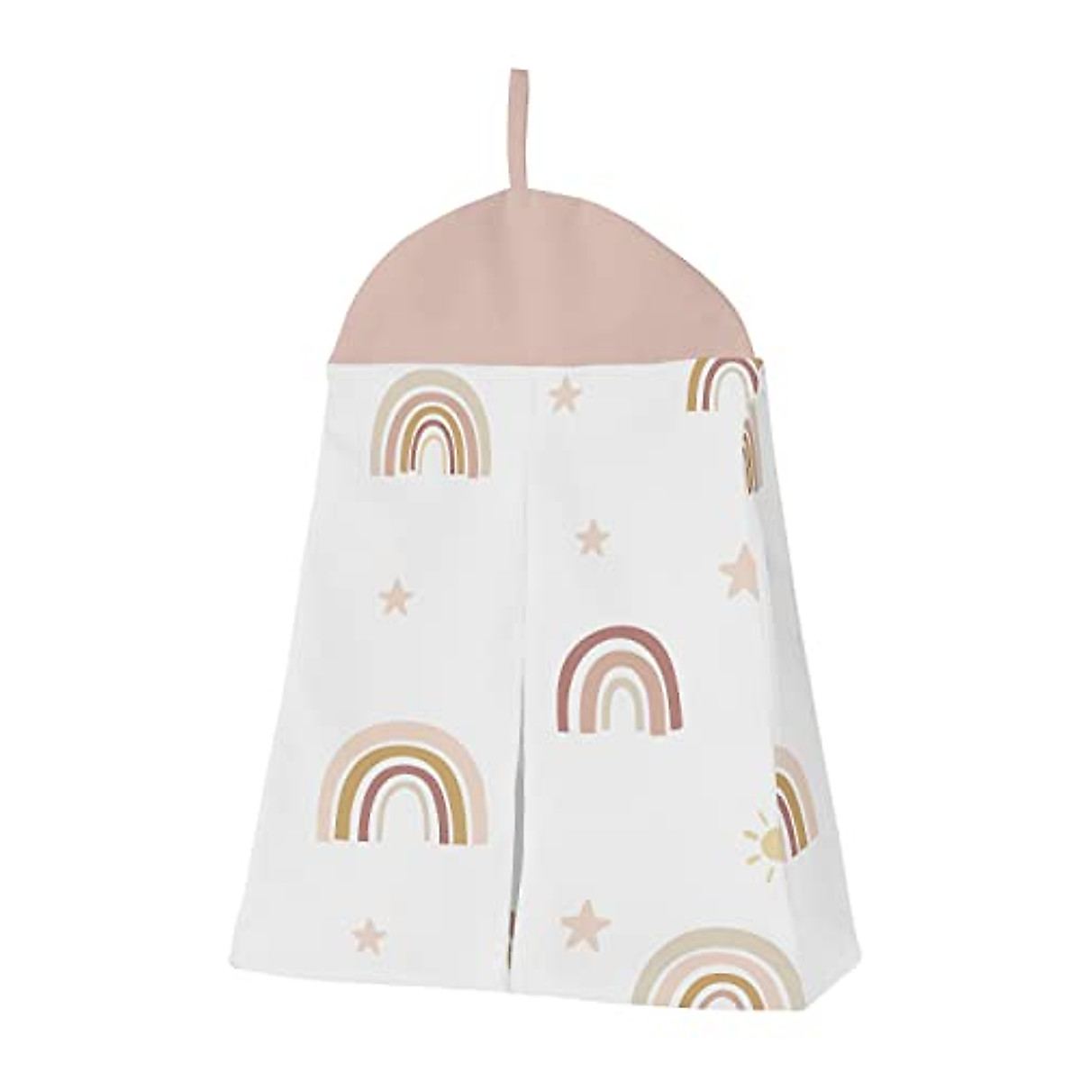 Sweet Jojo Designs Boho Rainbow Baby Girl Nursery Crib Bedding Set - 4 Pieces - Blush Pink Dusty Rose Gold Yellow Mauve Taupe Beige Tan Bohemian Stars Sun Celestial Vintage Sky Macrame Tassel Fringe