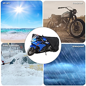DKMOTORK Motorcycle Bike Scooter Cover All Season Waterproof Breathable Sun Outdoor Protection Three Reflective Tape with Lock-Holes & Storage Bag Universal (96.6''x41''x50'', Black)