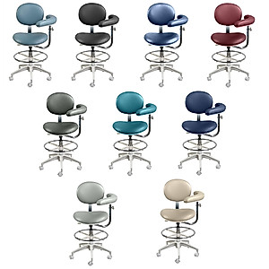 AmeriCan Goods Doctor Classical Assistant Stool Rolling Dental Stool with Procedure Arm and Foot Ring Adjustable Heigh, Sit & Backrest with Wheels (Black)