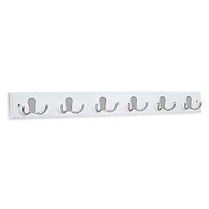 BIRDROCK HOME Dual Hook Coat and Hat Rack - 6 Dual Hooks - 27 Inches - Wall Mount - Decorative Home Storage - Entryway Foyer Hallway Bathroom Bedroom Rail - White Pine Finish - Satin Nickel Hooks