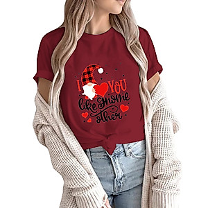 Cute Chic Love Heart Valentine's Day Tops Causal Loose Fit T Shirts O-Neck Short Sleeves Letters Graphic Blouse