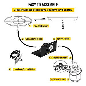 VEVOR Fire Pit Gas Burner Spark Ignition Kit, 300K BTU Fire Pit Ignition System, Stainless Steel Fire Pit Igniter, with 1/2'' Key Valve with Key and Leads & Ground Wire Black Retractable