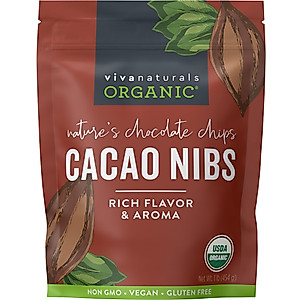 Viva Naturals Organic Cacao Nibs, 1 Lb - Certified Keto and Vegan Superfood, Perfect for Gluten Free Baking, Cacao Nib Smoothies and Healthy Snacks, Premium Criollo Beans, Non-GMO
