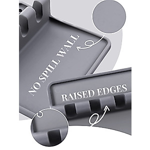 Silicone Spoon Rest with Drip Pad for Stove Top(2PCS), Large Utensil Rest for Multiple Utensils, Heat-Resistant & Dishwasher Safe Kitchen Utensil Holder for Spatula, Ladle, Kitchen Gadgets (Grey)