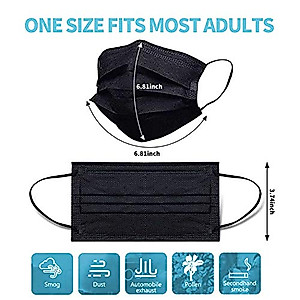 Yjiaka Disposable Black Face Masks 3 Ply for Protection Breathable Mouth Cover with Adjustable Nose Clip and Elastic Earloops for Outdoor/Office/Traveling - 50 Pcs (Black)