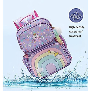 Rxudurp Girls Rainbow Backpacks Unicorn School Bags for Kids 6-8 Cute Bookbag Elementary School Backpack for Girls 8-12