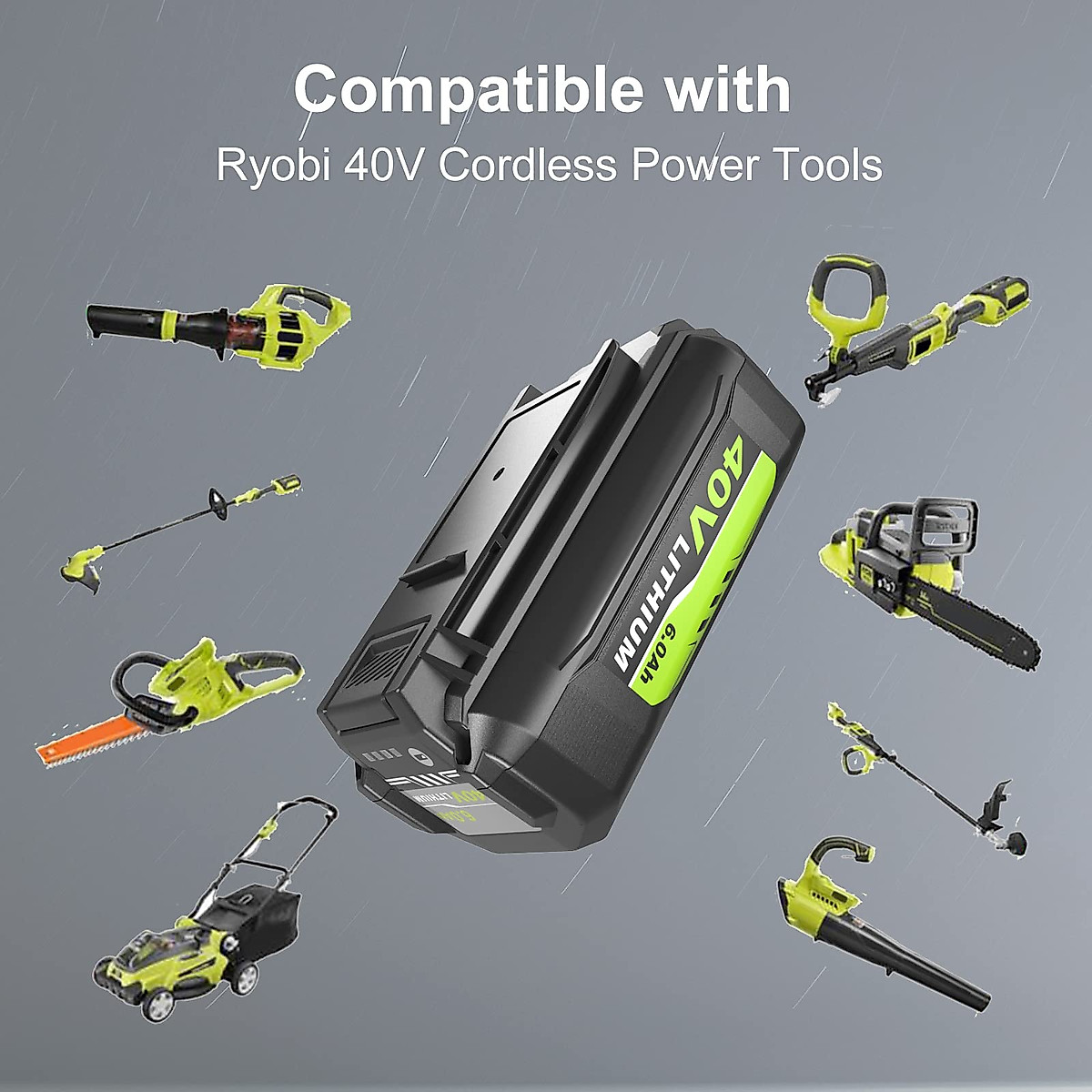 6000mAh OP4026 40 Volt Lithium Replacement Battery Compatible with Ryobi 40V Battery OP4050A OP40601 OP4040 OP4030 OP4050 OP40261 OP40201 OP40401 Cordless Tools with LED Indicator (Green) (2 PACK)