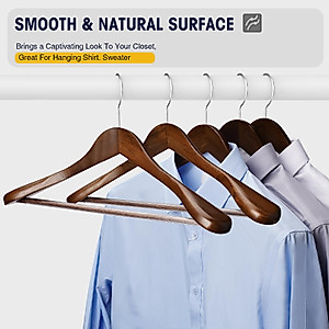 Uinicor Suit Hangers 10 Pack Wooden Coat Hangers,Wide Shoulder Hangers with Non Slip Pants Holder,Heavy Duty Clothes Hangers,Suit Hangers for Men,for Women,for Suit,Coat,Jacket,Pants (Walnut