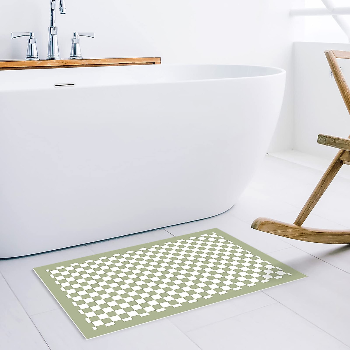 Homechoid Sage Green Plaid Front Door Mat for Indoor Entrance Country French Rustic Buffalo Check Absorbent Doormat for Bathroom/Garage/Kitchen/Entry/Back, Washable, 18x30 Inche