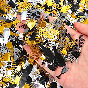 3000 PCS Black Gold Silver Happy Birthday Confetti Metallic Foil Stars Birthday Cake Balloon Confetti Table Scatter Confetti Decoration for Birthday Party Anniversary Baby Shower DIY Arts and Crafting