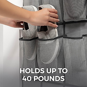 HOME GENIE Durable and Gentle Mesh Laundry Bags for Washing Delicates and Over The Door Hanging Shoe Organizer, Bags 4 Pk White Medium and Large, Zipper, Shoe 1 Pk Gray, Storage Holder, 2 Item Bundle