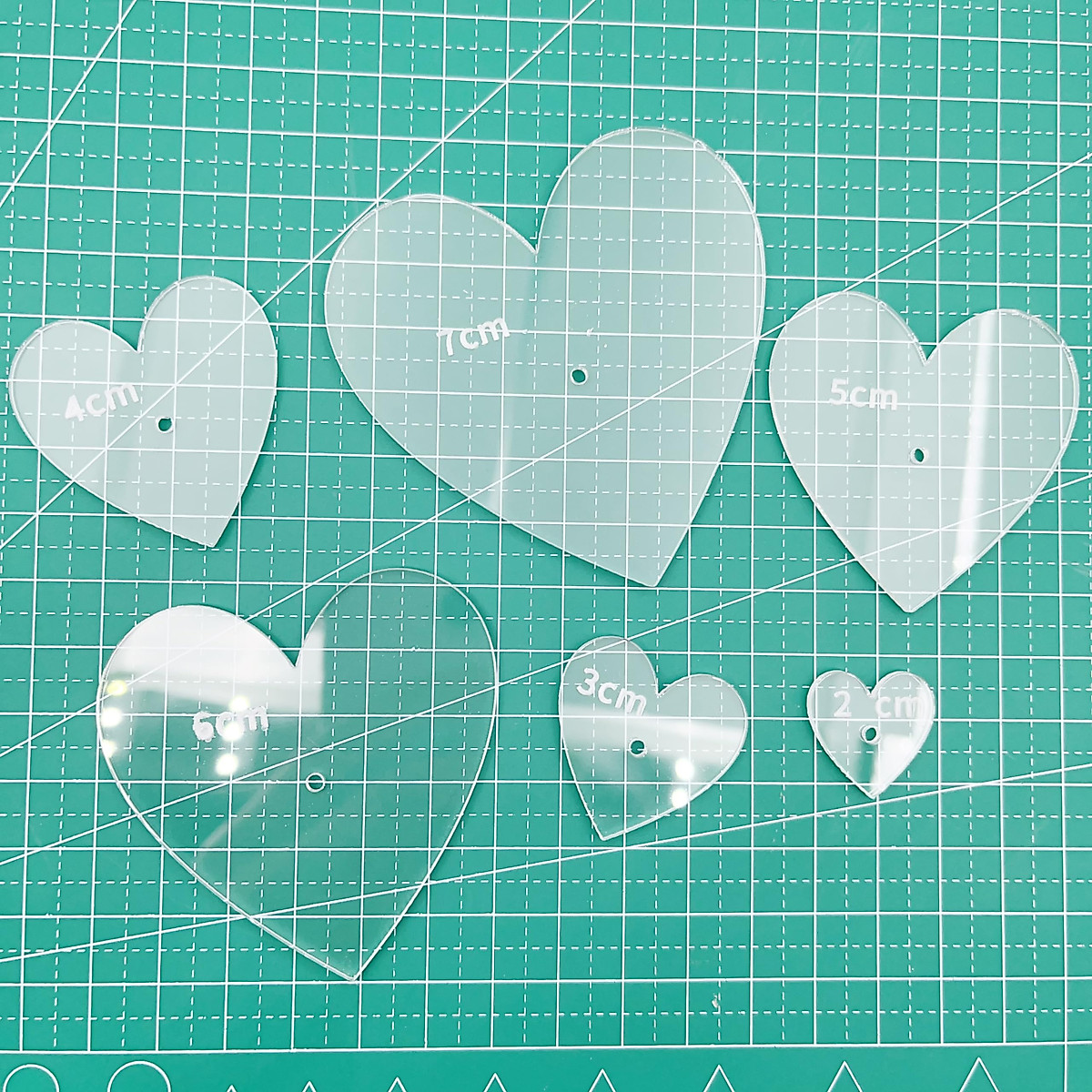 Set of 6 Heart Shape Acrylic Sashiko Stencils for Hand Quilting and Embroidery (Heart)