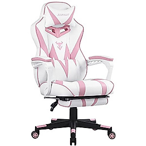 Pink Gaming Chair, Gaming Computer Chair for Girls, Reclining Gamer Chair with Footrest, Ergonomic PC Gaming Chair with Massage, Gaming Desk Chair for Women, High Back Gaming Chairs for Adults (Pink)