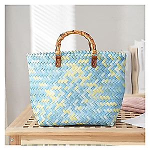 LDTDO Women's Woven Bag Tote Bag Shoulder Portable Large Capacity Cane Woven Shoulder Bag (Color : D, Size : 1)