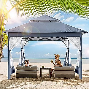Winkalon 13'x 13' Pop Up Gazebo with Mosquito Netting, Outdoor Gazebo Waterproof Canopy Tent with Double Roof Tops and 169 Square Feet of Shade for Patio, Group Gatherings, Camping Shelter (Grey)