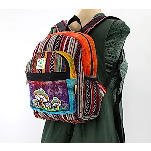 Unique design Mushroom Embroidered Himalaya Hemp Hippie Backpack Festival Backpack Hiking Backpack FAIR TRADE Handmade with Love