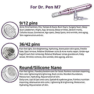 Dr. Pen Ultima M7 Professional Kit - Authentic Multi-function Wireless Derma Beauty Pen - Trusty Skin Care Tool Kit - 12pins (0.25mm) х2 + 36pins (0.25mm) х2 + Round Nano (0.25mm) x2 Cartridges