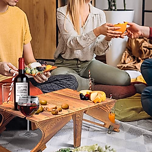Sinouso Portable Picnic Table, 2 in 1 Folding Wooden Picnic Table for Outdoors,Small Wine Table with 4 Wine Glasses Holder for Outdoor Lawn, Beach, Park, Garden,Ideal Wine Lover Gift(11.8×18 Inch)