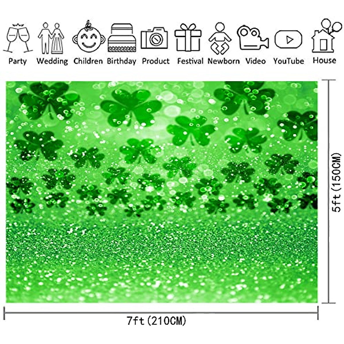 Happy St.Patrick's Day Photography Background Bokeh Sequins Lucky Green Shamrocks Irish Festival Celebration Party Decortion Backdrop (7x5ft)