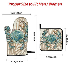 Oven Mitts and Pot Holders Sets of 4,Nautical Ocean Animal Sea Underwater Submarine Blue Crab Fantastic,Oven Mitts Heat Resistant Oven Gloves Set Potholders for Kitchen Baking Grilling
